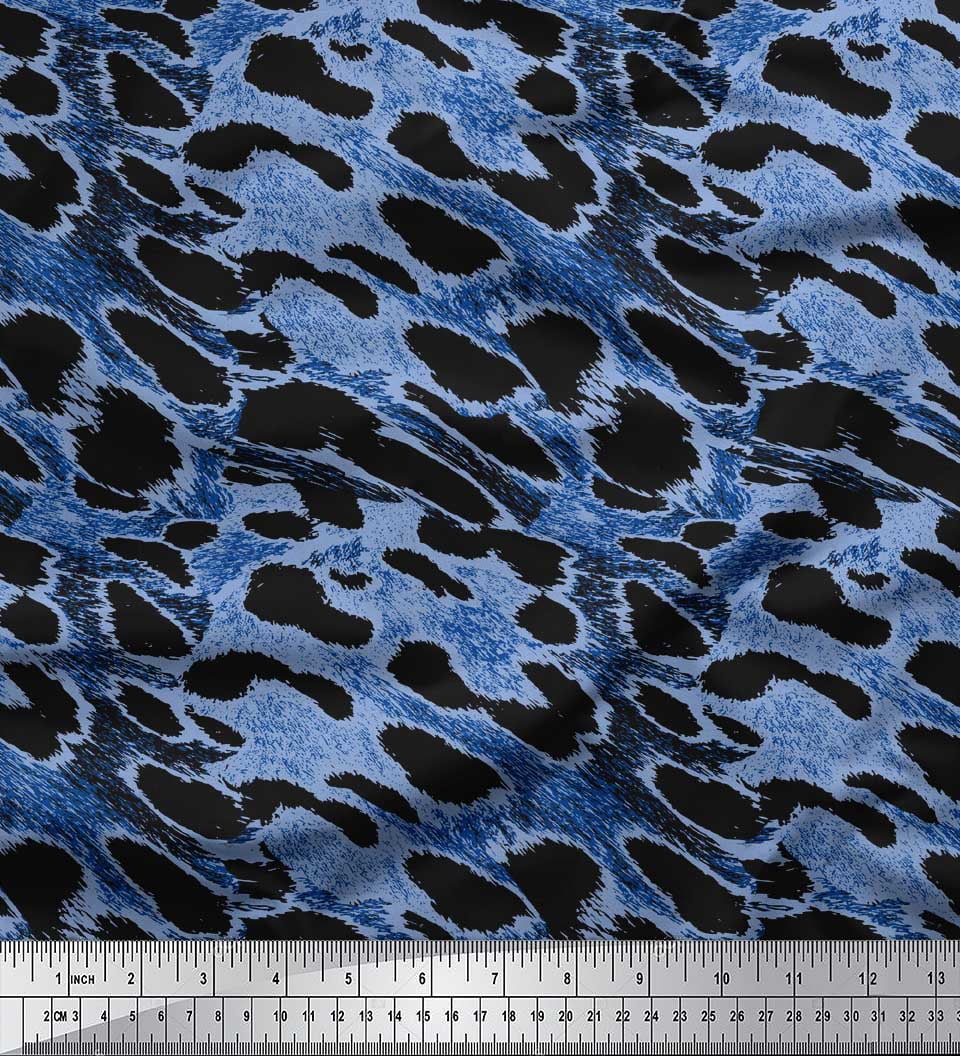 Soimoi Blue Heavy Satin Fabric Leopard Animal Skin Printed Fabric 1 ...