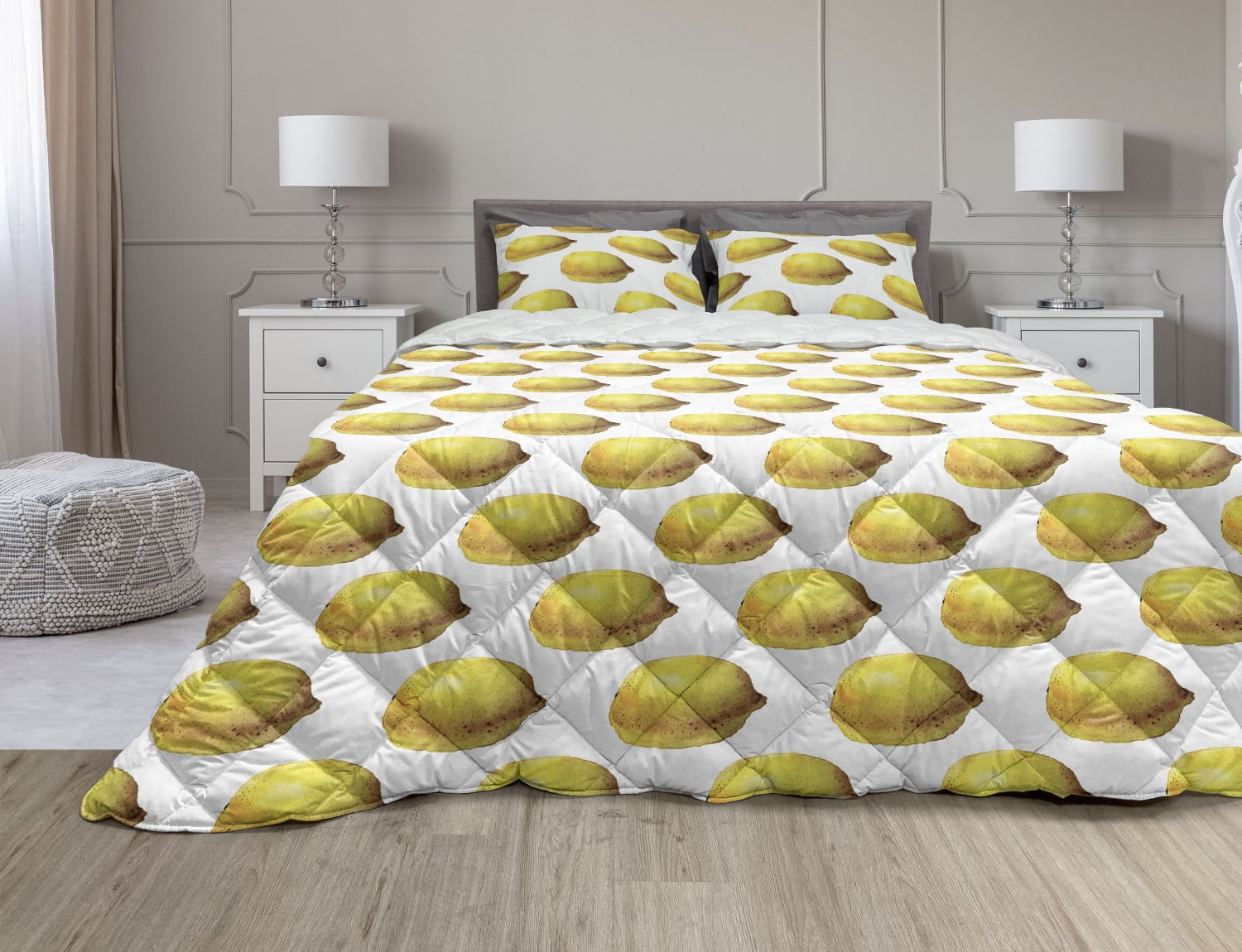 Lemon Comforter & Sham Bedding Set, Watercolor Painting of Lemon Fruit ...