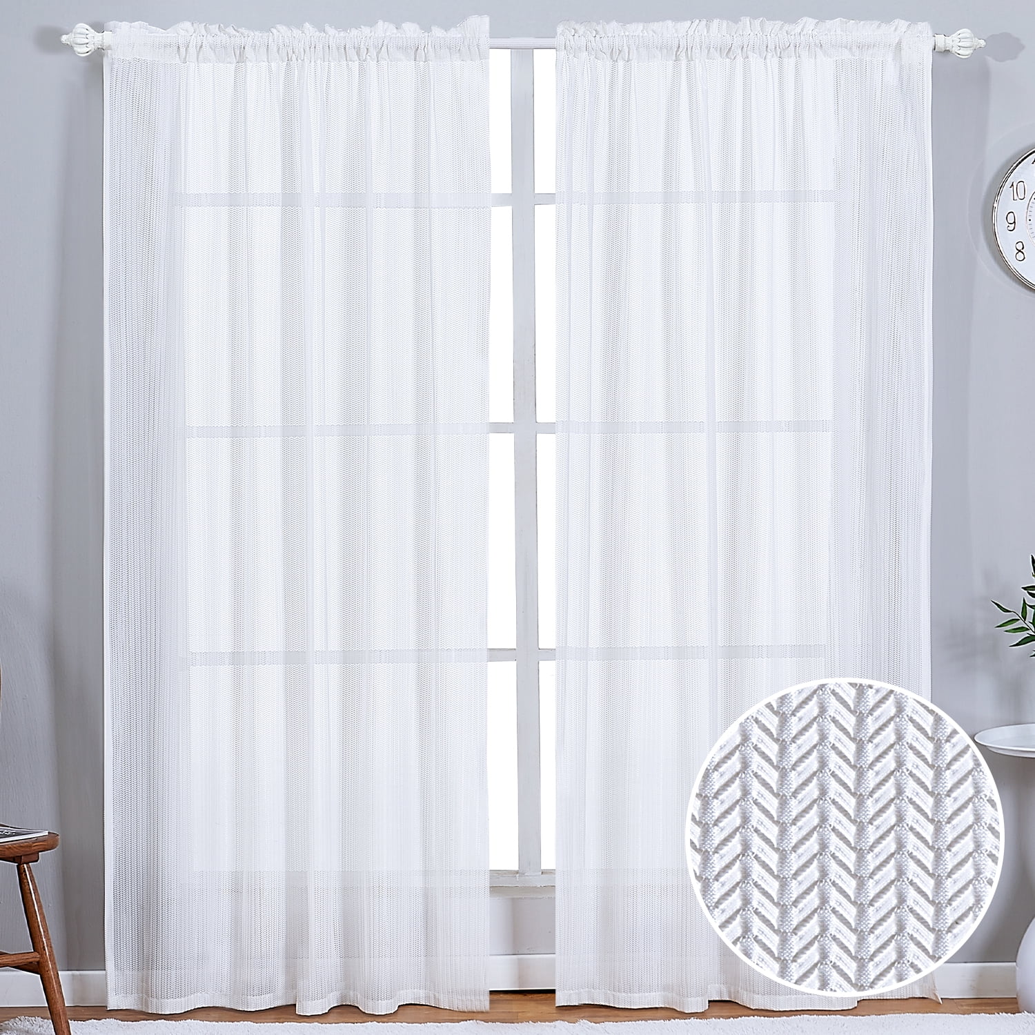 Embroidered White Sheer Curtains Set of 2, Semi Transparent Window ...