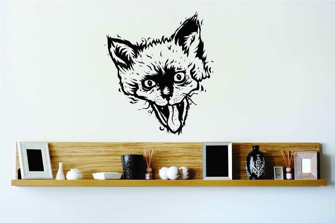 Design With Vinyl Artwork Furry Cat Kitten Face Tongue Out Purr Hiss ...