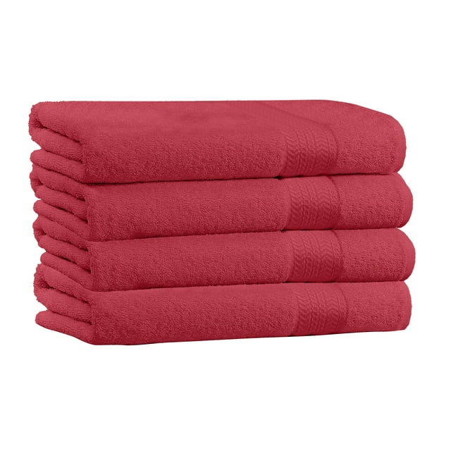 100% Cotton 4-Pack Bath Towel Sets - Extra Plush & Absorbent Cherry Red ...