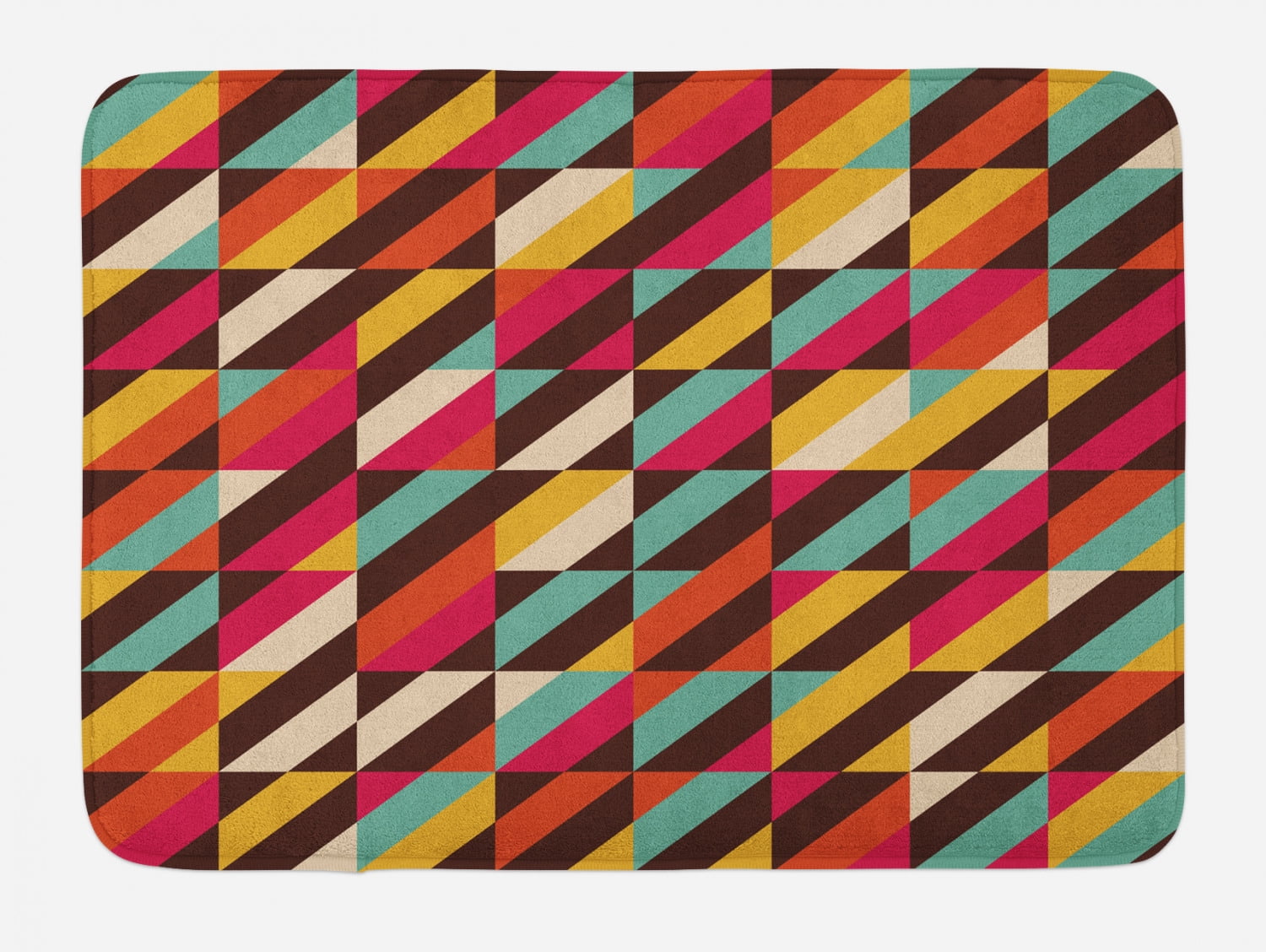 Abstract Bath Mat, Funky Geometric Square Boxes with Parallel Color ...