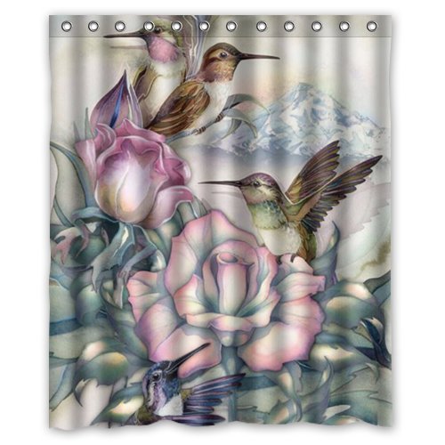 Greendecor Flower And Hummingbird Waterproof Shower Curtain Set With