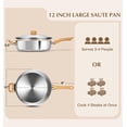 12 Inch Stainless Steel Saute Pan with Lid, 6 Quart Deep Frying Pan, 18 ...