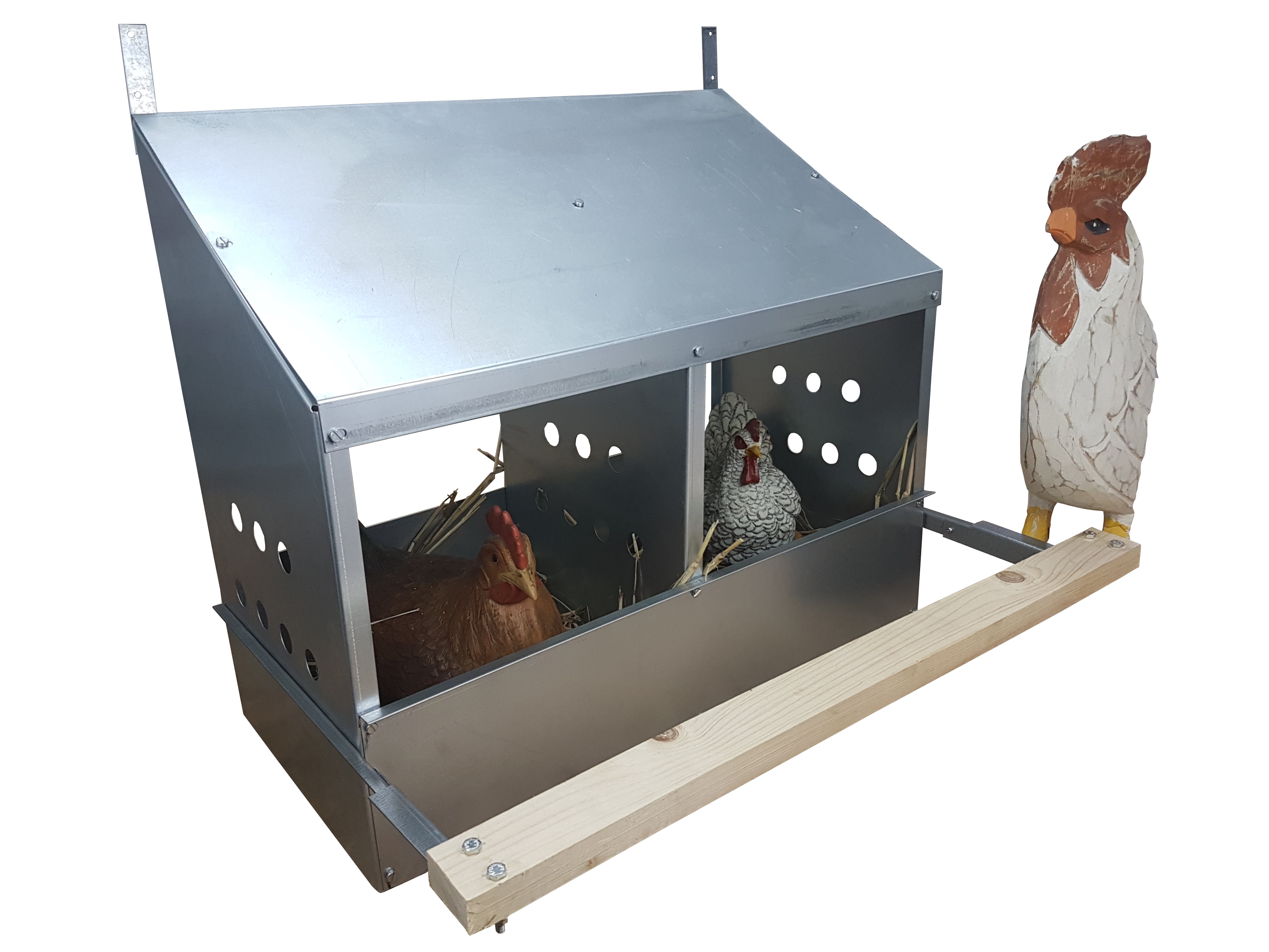 2 HOLE HEAVY DUTY 23ga GALVANIZED CHICKEN NESTING LAYING ROOST BOX ...