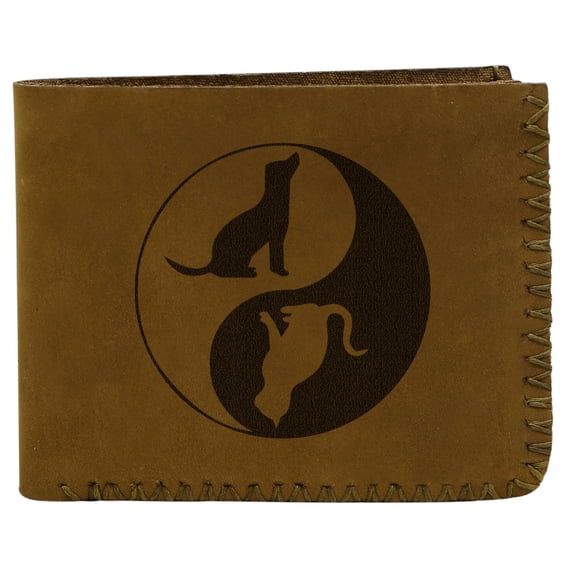 Men's Yin Yang Dod And Cat Handmade Natural Genuine Pull-up Leather ...