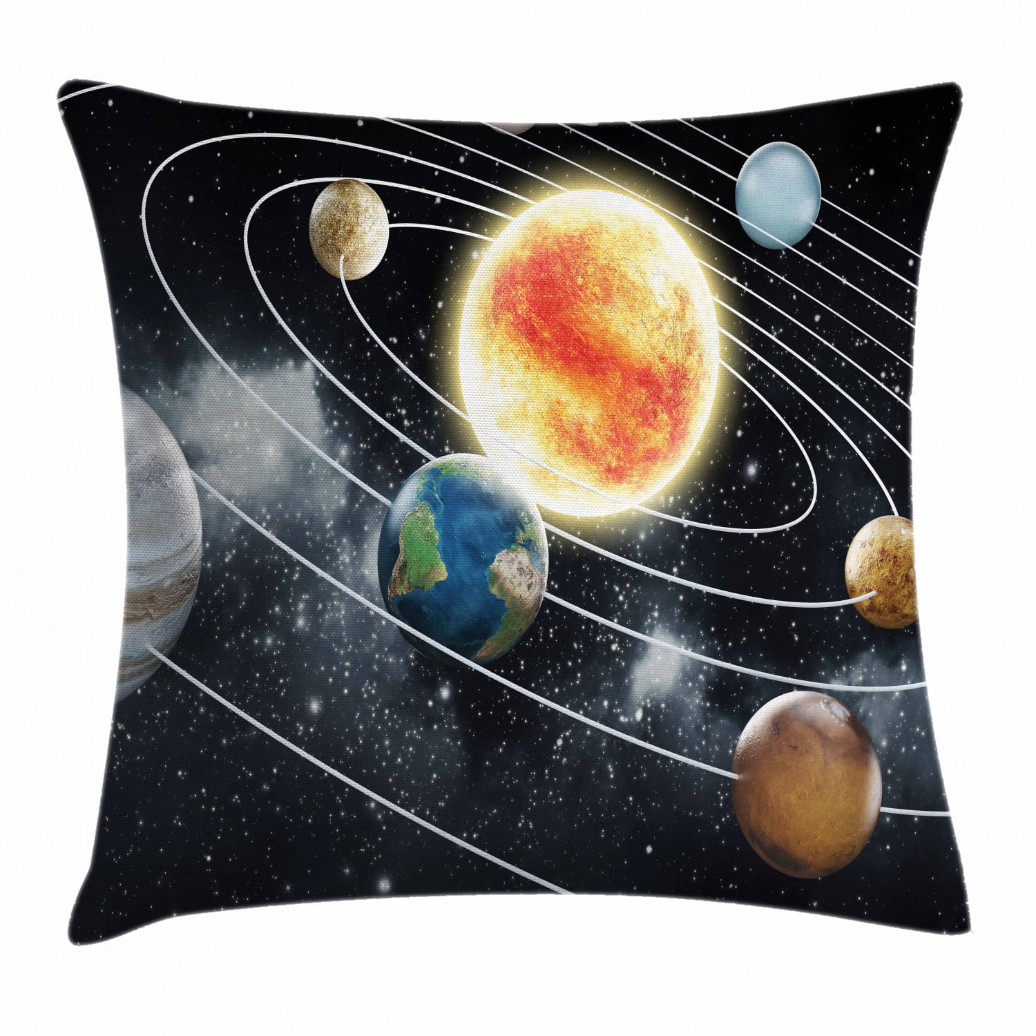 Outer Space Throw Pillow Cushion Cover, Solar System with Eight Planets ...