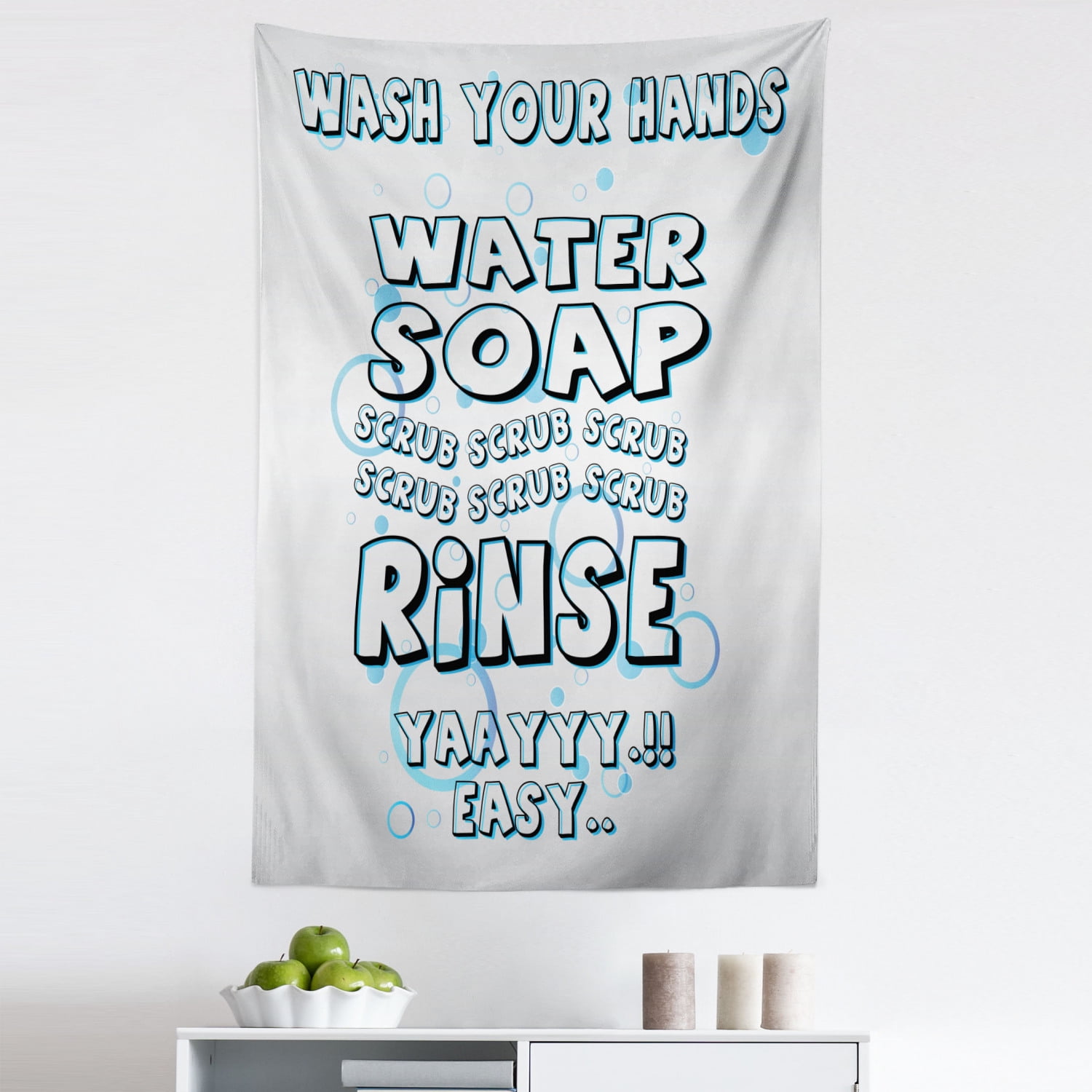 Bathroom Rules Tapestry, Wash Your Hands Water Soap Scrub Rinse Yay ...