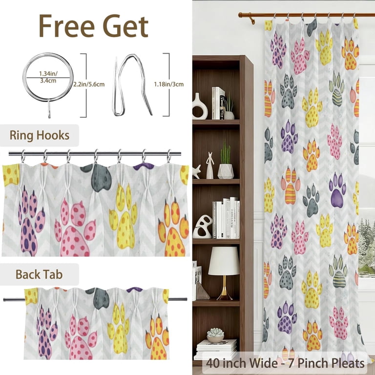 Dog Paw Print Rainbow Chevron Pattern Pinch Pleat Semi Sheer Linen ...