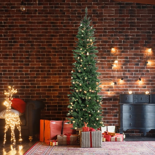 6.5FT Christmas Tree, Collapsible Pop Up Slim Trees, Artificial ...