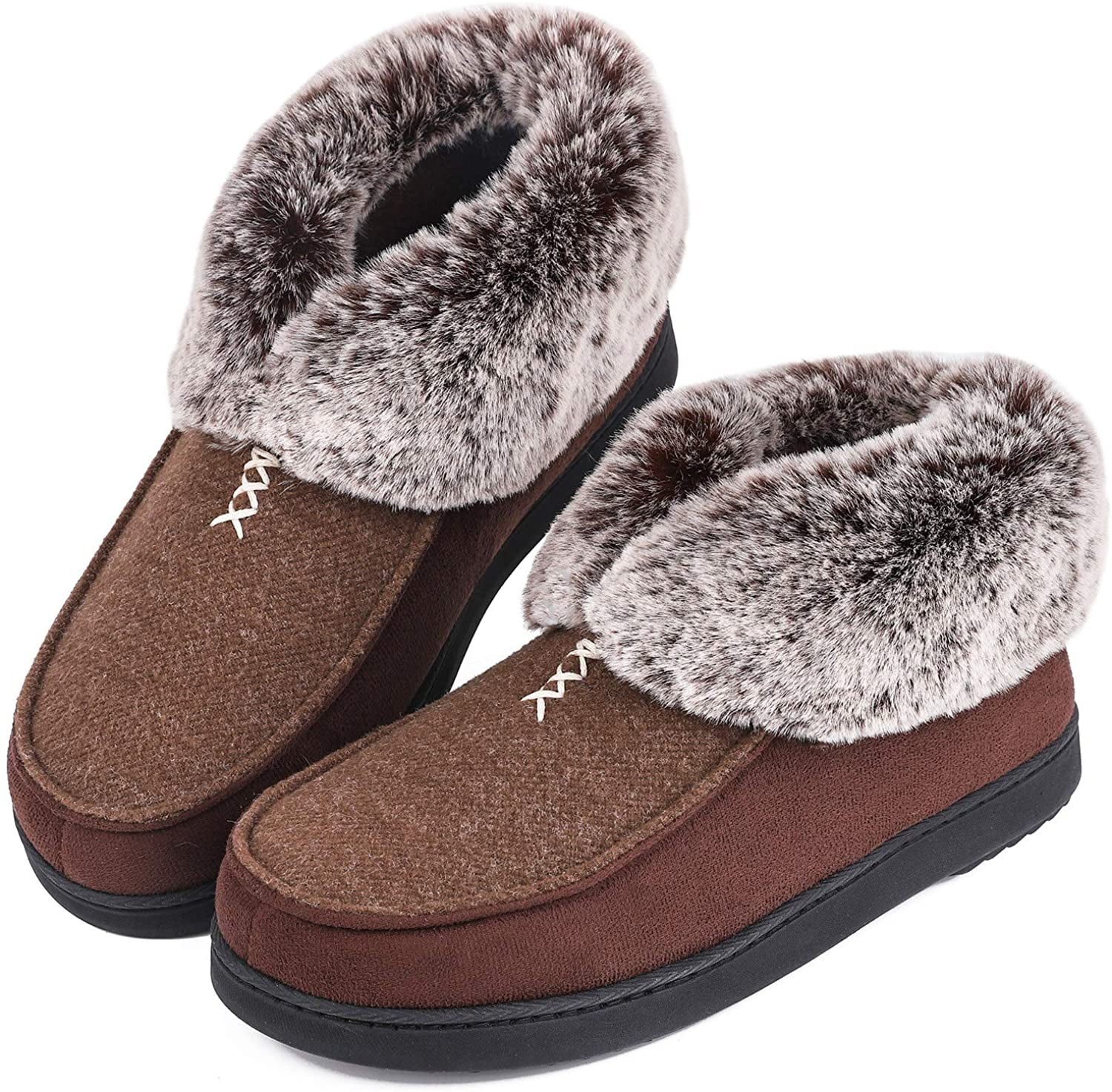 Women's Cozy Memory Foam Slippers Fluffy Micro Suede Faux Fur Fleece ...