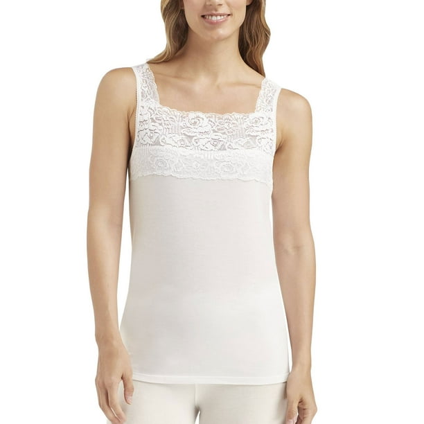 Cuddl Duds Womens Softech Square Neck Lace Camisole Plus Size Ivory 1x