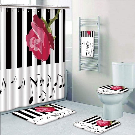 EREHome Modern Hand Drawn Red Rose on Piano with Musical Notes Romantic ...