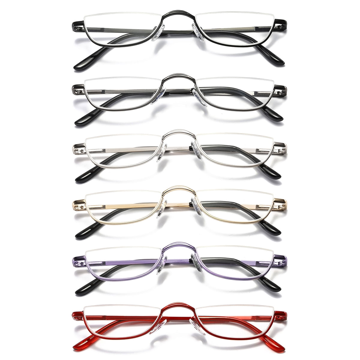 KOOSUFA Half Metal Moon Reading Glasses +3.0 Spring Hinge Half Frame ...