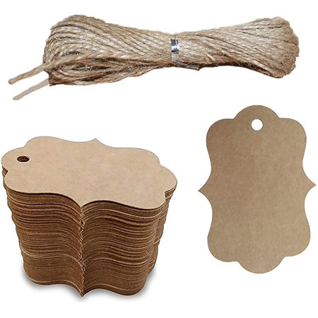 Kraft Paper Tags, Wood Colored 100 Pcs And 10 M Hemp Rope, Diy ...