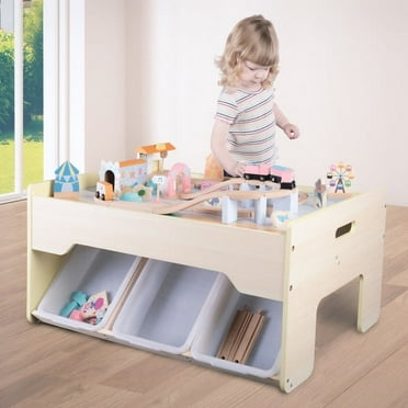 Hey! Play! Wooden Train Set & Table for Kids - Complete Set with 75 ...