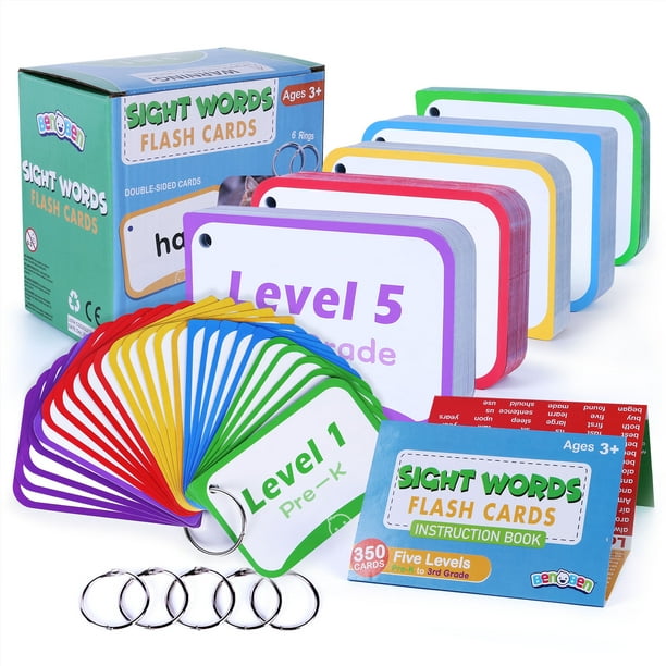 LotFancy 350 Dolch Sight Words Flash Cards with Pictures and Sentences ...