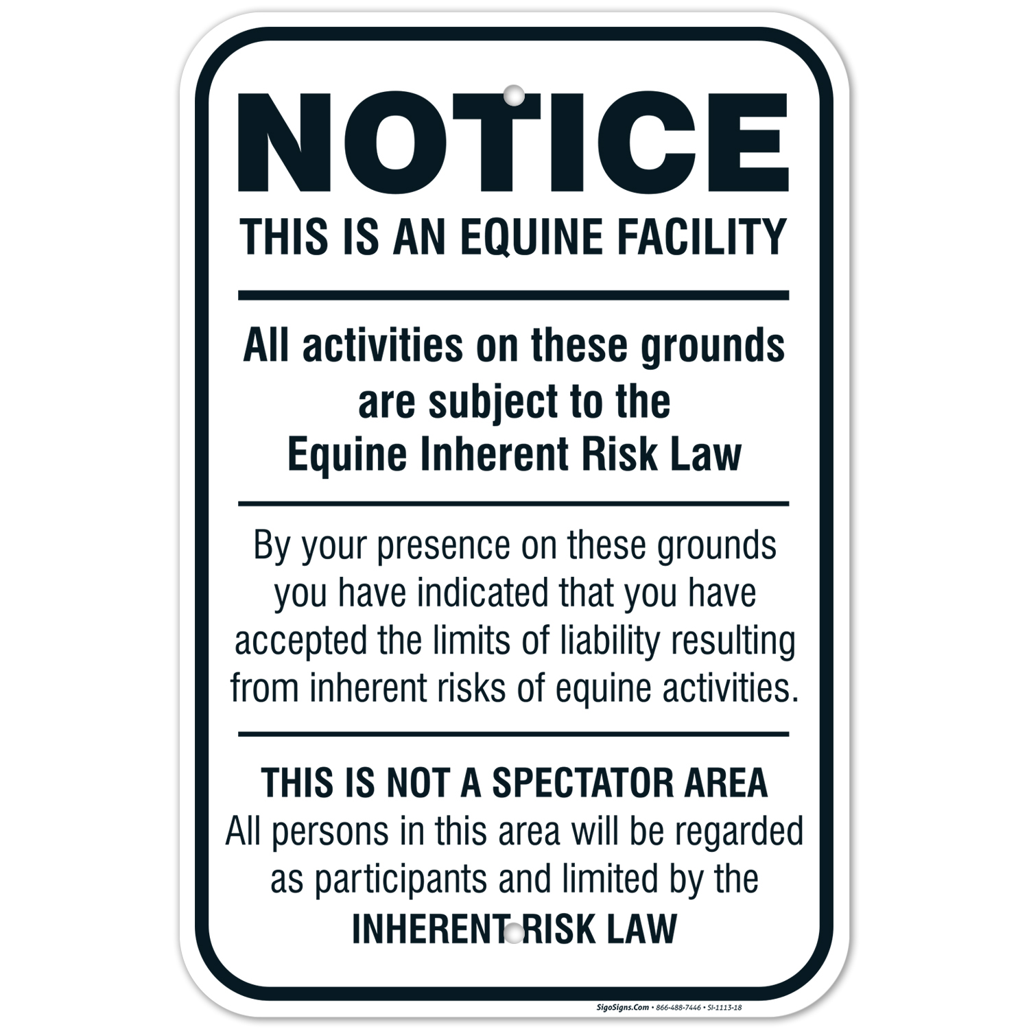 Equine Liability Sign, Statute Horse Barn Stable Farm Sign, 12x18 ...