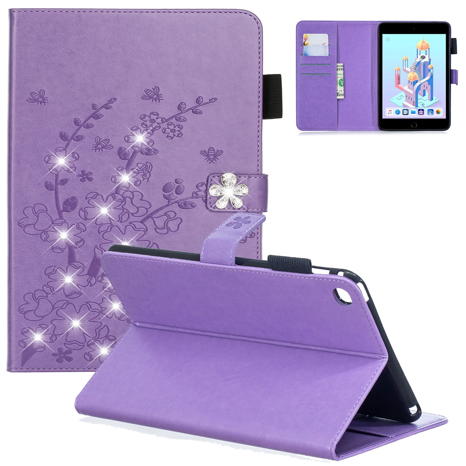 iPad Mini 4 Case, Allytech 3D Plum Blossom Series PU Leather Multi-Card ...