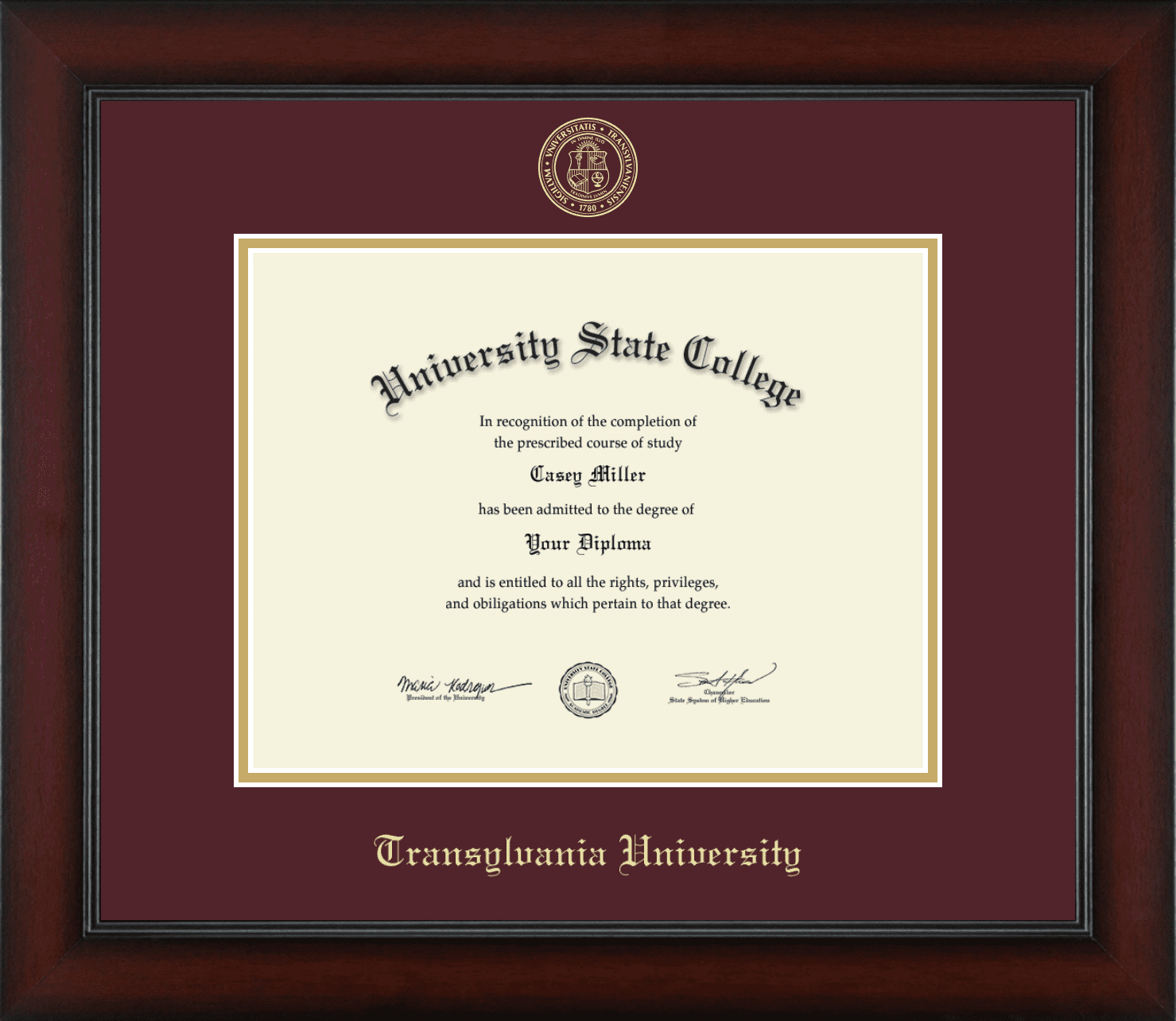 Transylvania University Diploma Frame, Document Size 11" x 8.5 ...