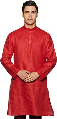 Royal Kurta Mens Linen Long Kurta 38 Red