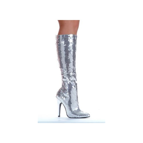 Elllie Silver Sequins High Heel Knee Boot 511-TinEL_S Silver - Walmart.com