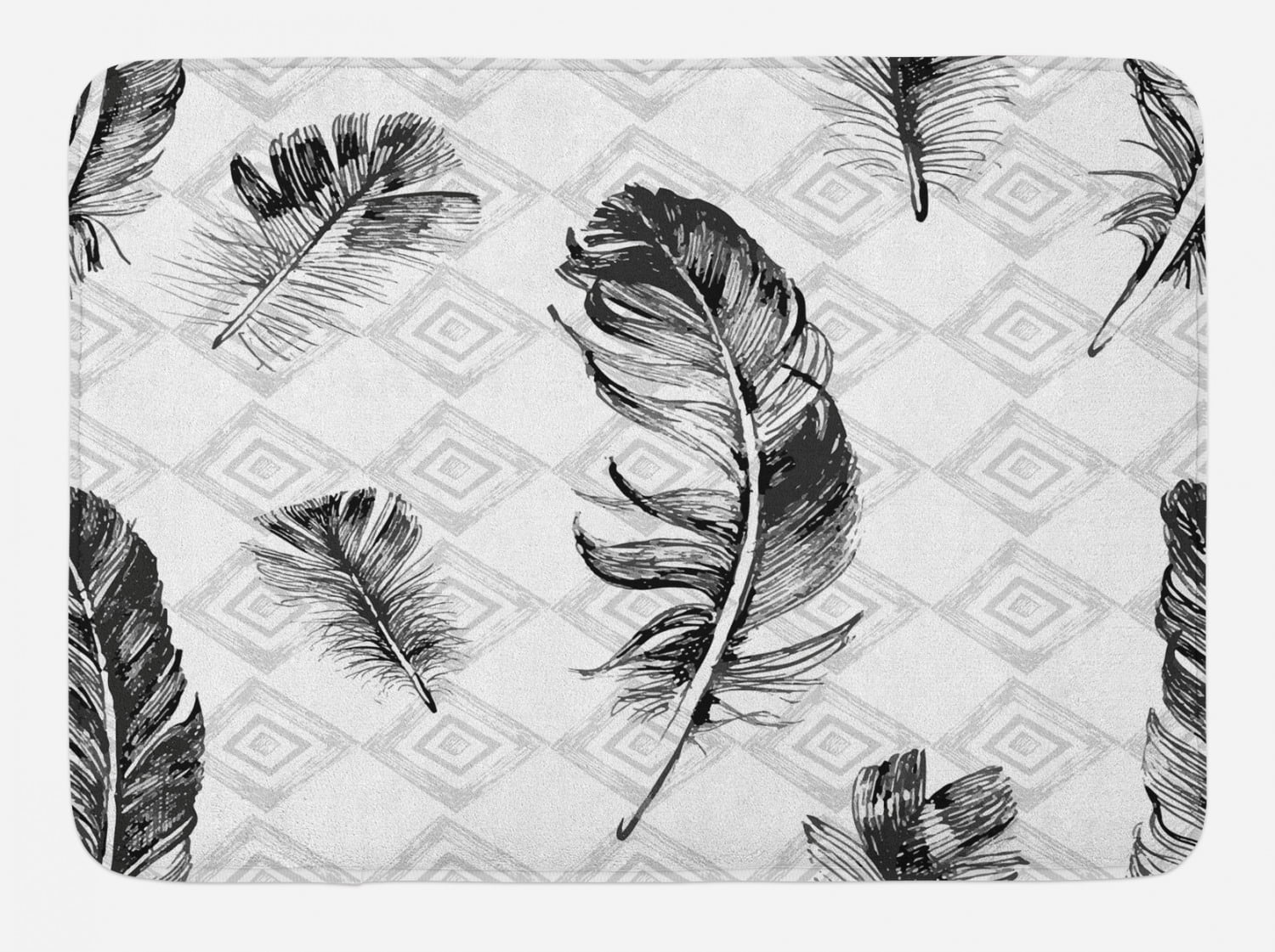 Feather Bath Mat, Faded Geometric Backdrop Nested Squares Mosaic ...