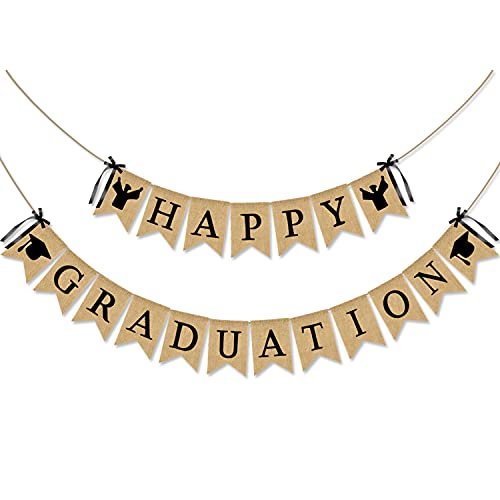 JOZON Happy Graduation Burlap Banner Jute Graduation Bunting Banner ...
