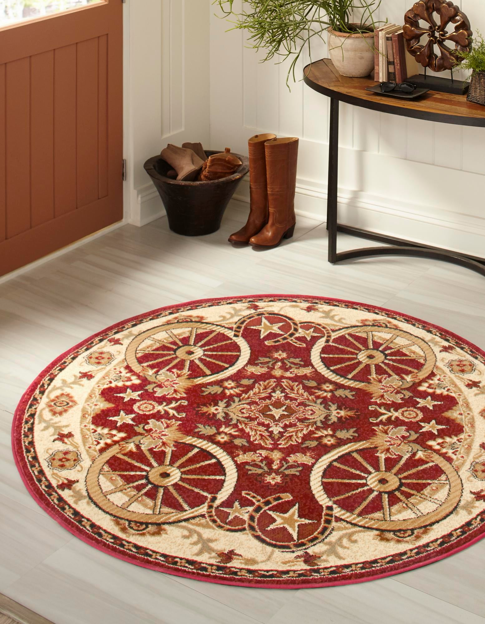 Rugs.com Pioneer Collection Rug – 8 Ft Round Red Medium-Pile Rug ...