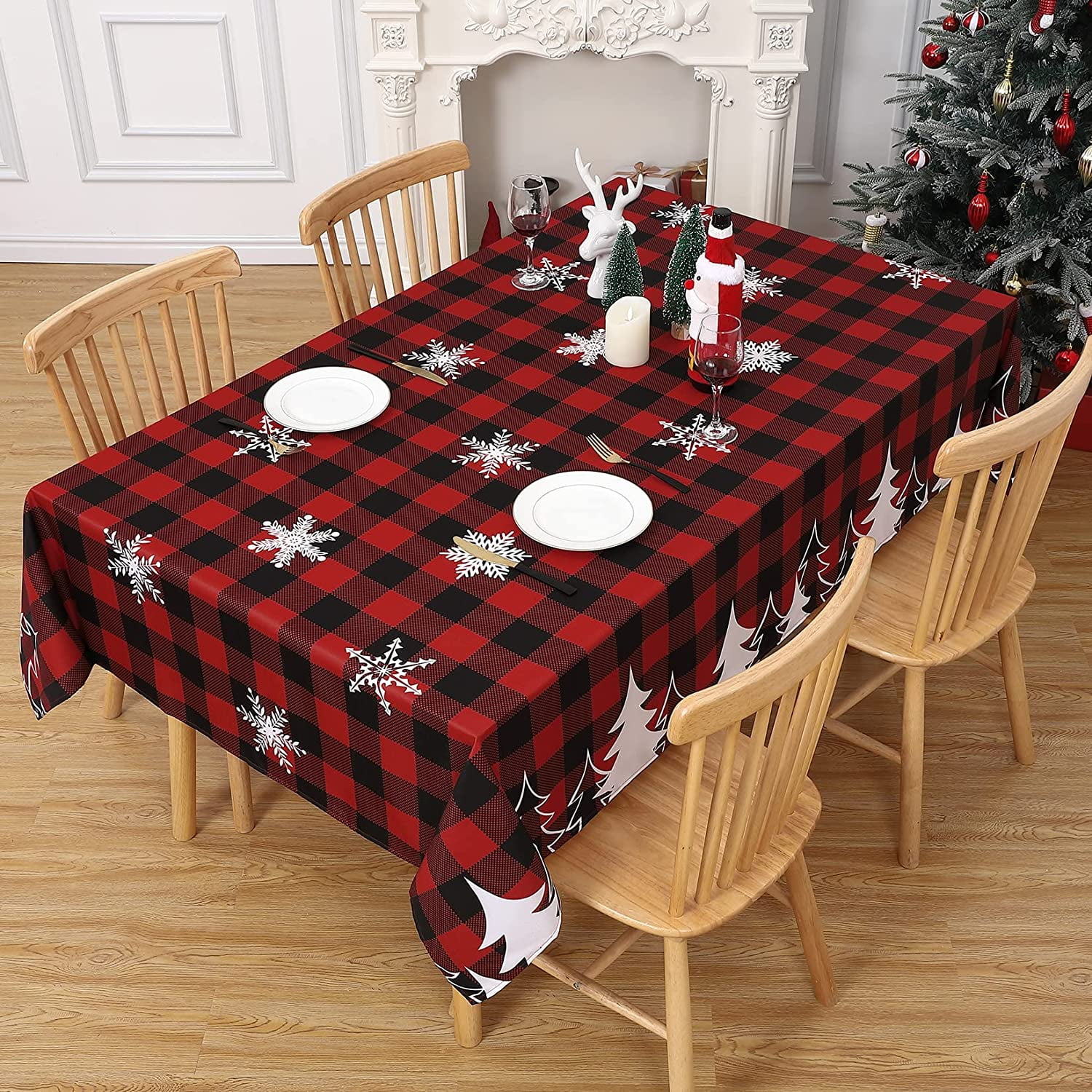 Buffalo Plaid Christmas Tablecloth, Xmas Tree Print Waterproof Table ...