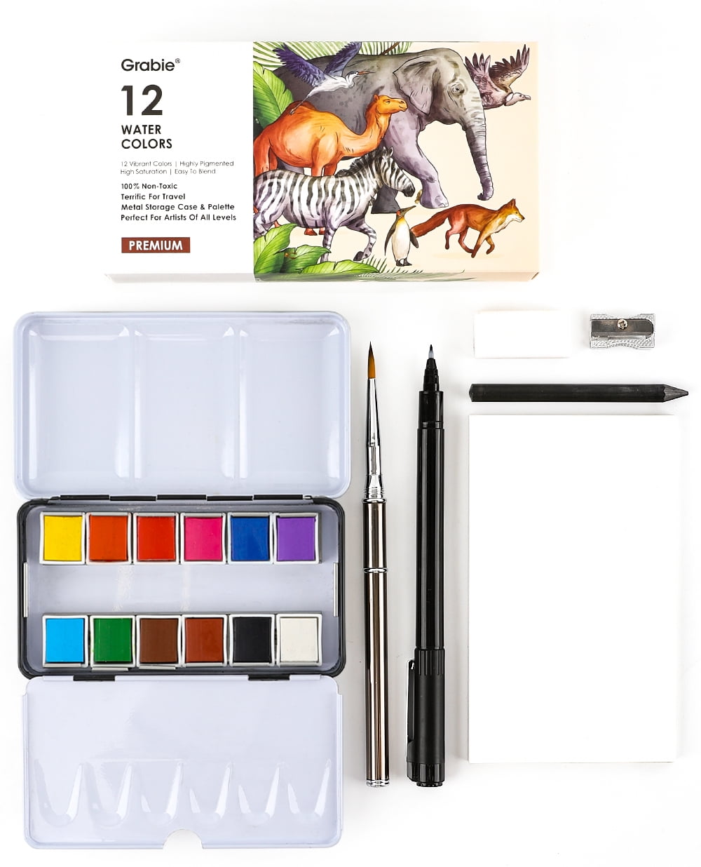 Grabie Travel Watercolor Paint Set, Watercolor Paints, 12 Colors ...