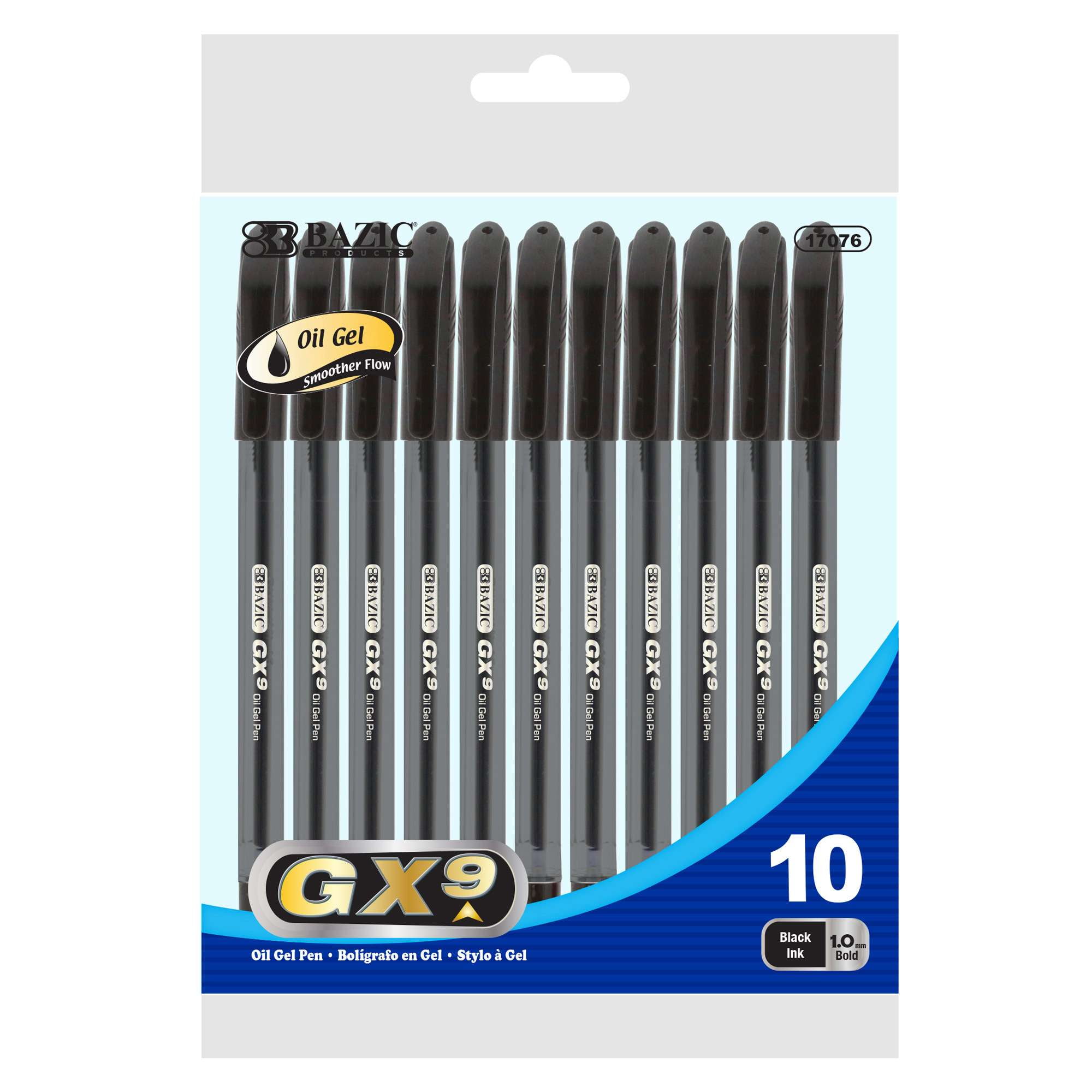 BAZIC GX-9 Triangle Black Oil Gel Ink Pen, 1.0 mm, (10/Pack), 1-Pack ...