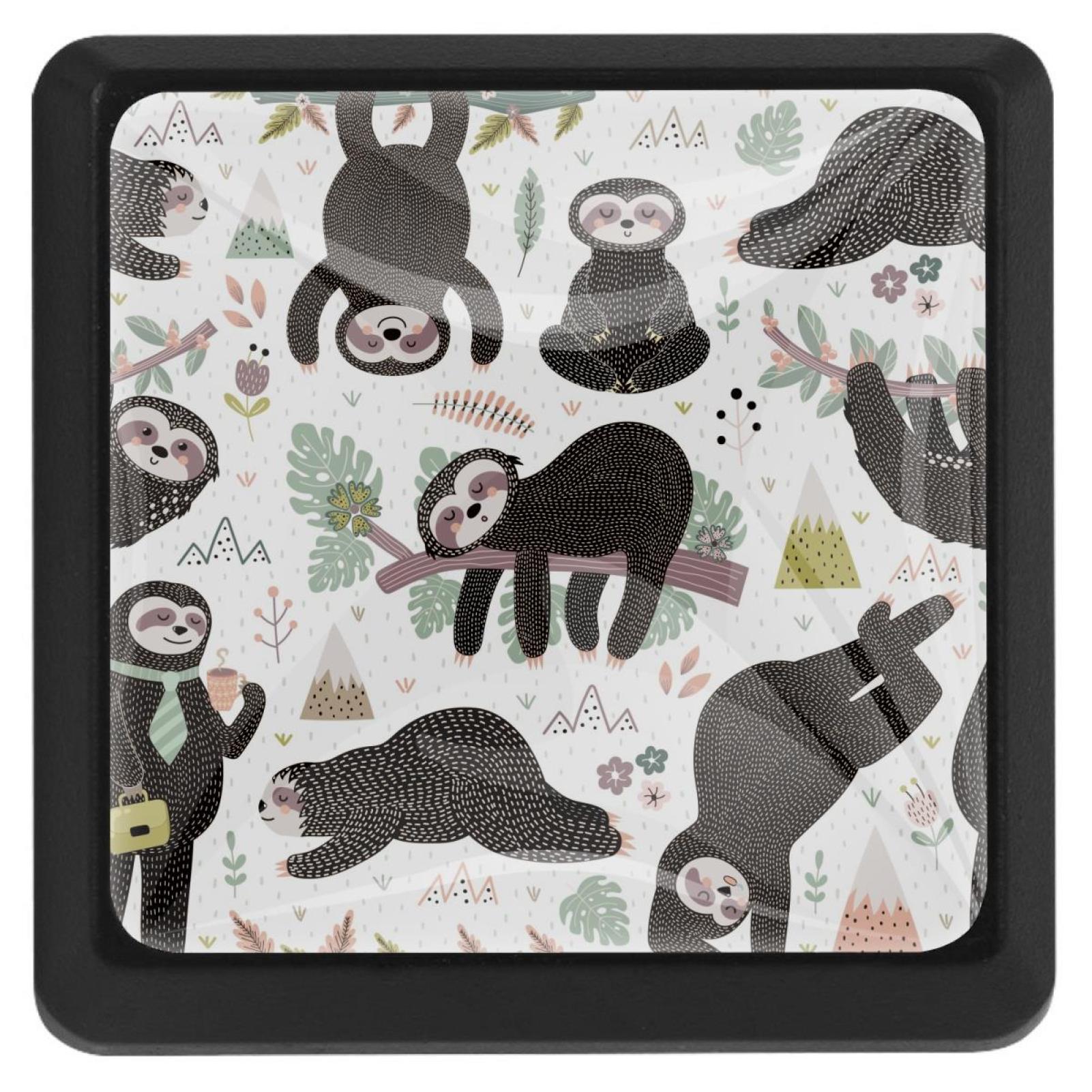 3 Pack Sleeping Sloths Square Cabinet Door Knobs Decor for Cupboard ...