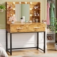 Vanity Desk with Mirror, Makeup Table with 2 Large Drawers, Power ...