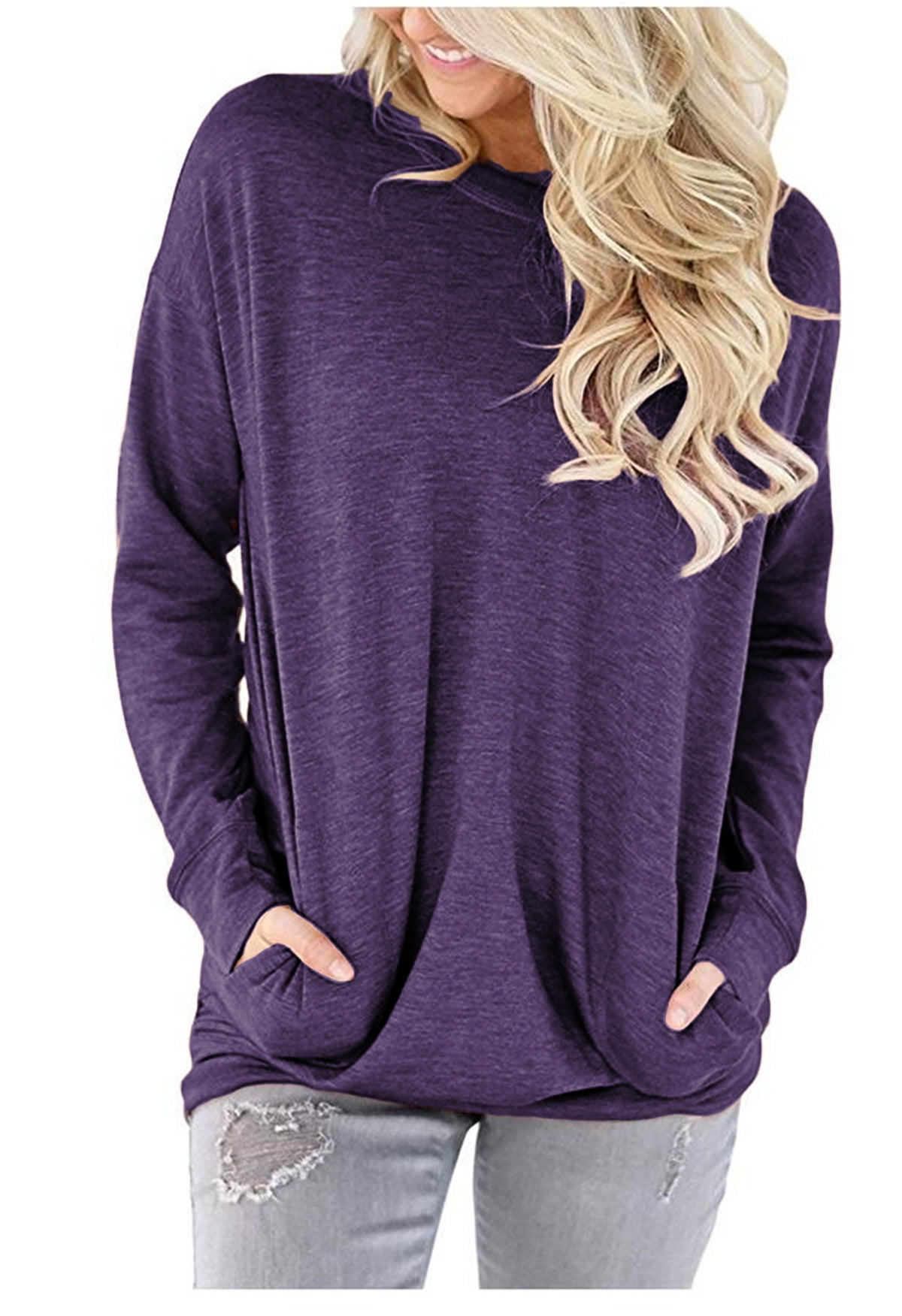 KISSMODA Women Fall Long Sleeve Top Shirts Blouse Casual Loose Side ...