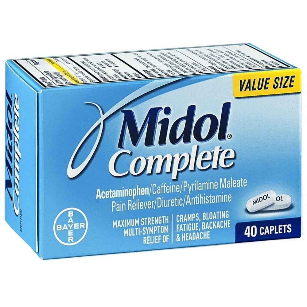 Midol Complete Maximum Strength Pain Reliever Caplets 40 ea (Pack of 2 ...