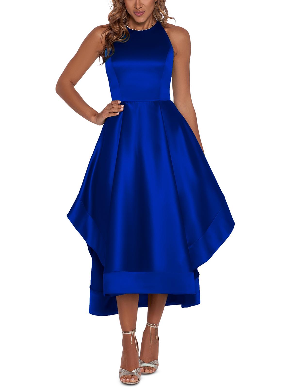 Betsy And Adam Womens Satin Hi Low Halter Dress