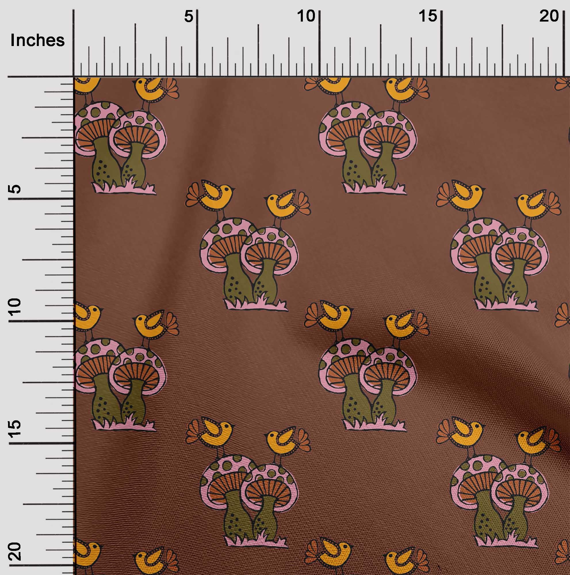 oneOone Cotton Silk Fabric Bird & Mushroom Block Printed Fabric 1 Yard ...