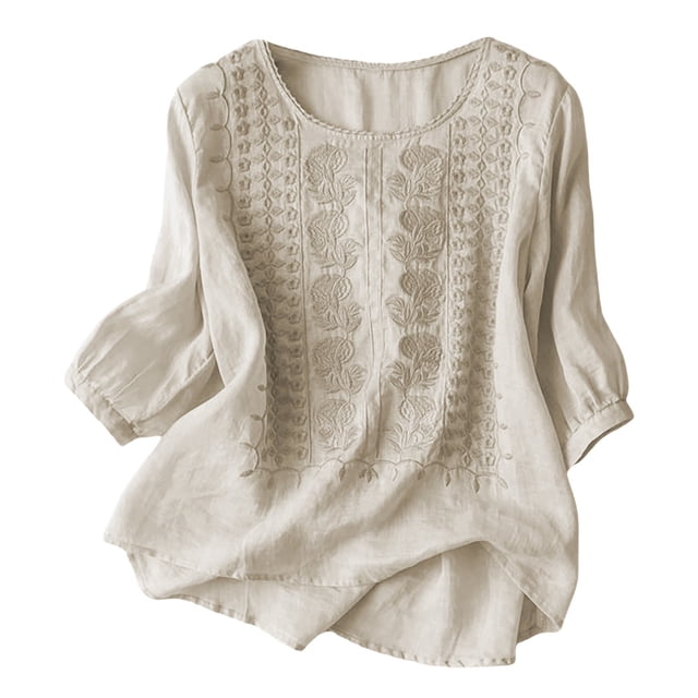 Lixiuxyad Women's Neck Floral Embroidered T Shirt Casual Summer Top For ...