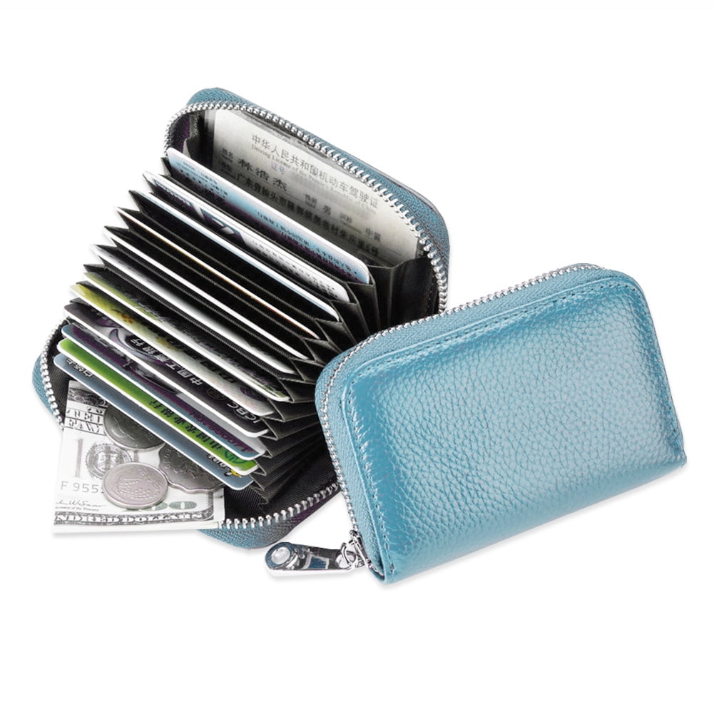 Credit Card Holder Leather Credit Card Wallet Small Zipper Wallet for ...