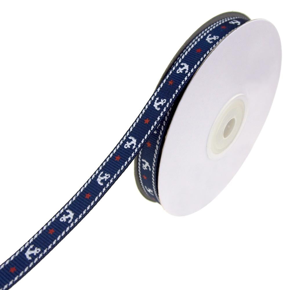 Nautical Anchor and Star Grosgrain Ribbon, Navy, 3/8-Inch, 25-Yard ...