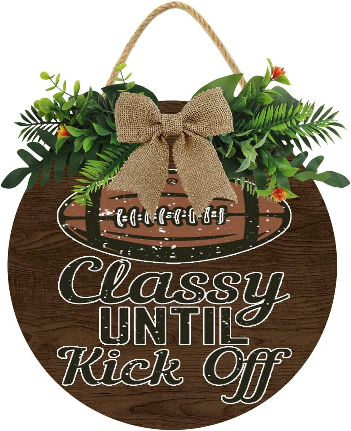 Eveokoki 11" Football Sign Classy Until Kick Off Football Round Hanging ...