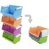 4-Pack Plastic Stackable Storage Baskets, Colored Stacking Bin ...