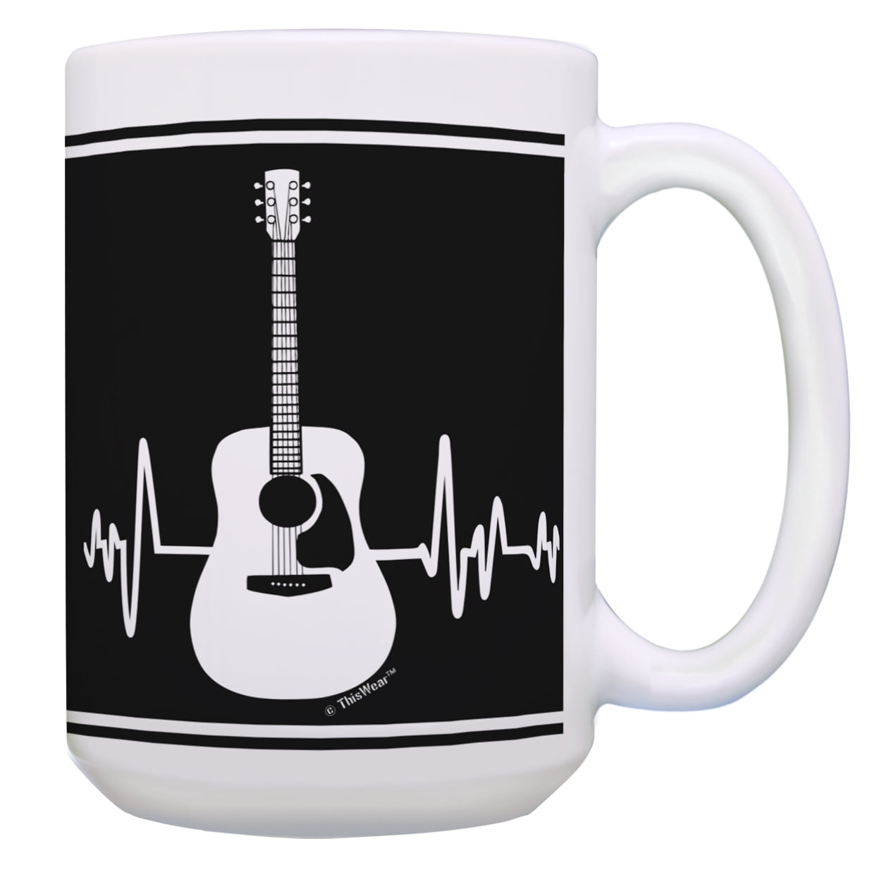 ThisWear Guitar Mug Acoustic Guitar Heartbeat Large Mug Guitar Themed ...