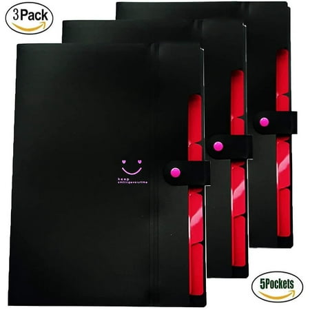 Expandable Portable Folder A4 Folder 5 Grid With Snap Folder Black ...