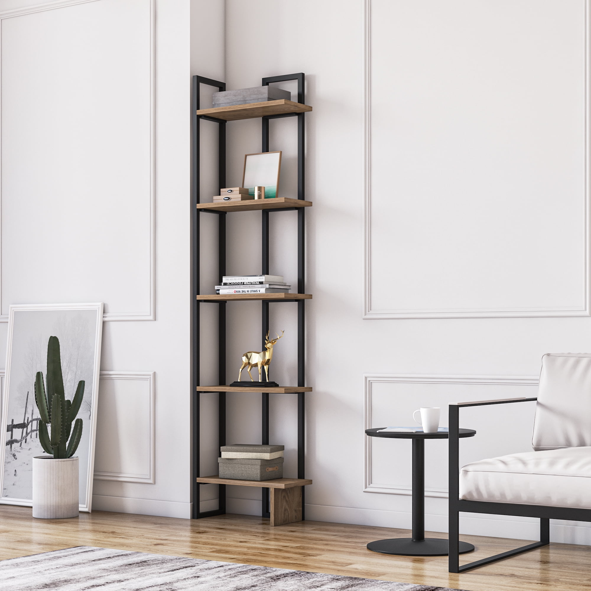 Alice 71" 5-Shelf Corner Bookcase, Black Oud - Walmart.com
