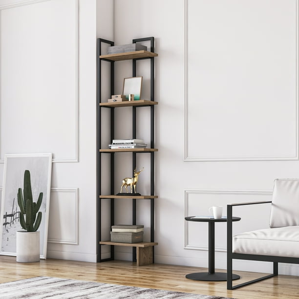 Alice 71" 5-Shelf Corner Bookcase, Black Oud - Walmart.com