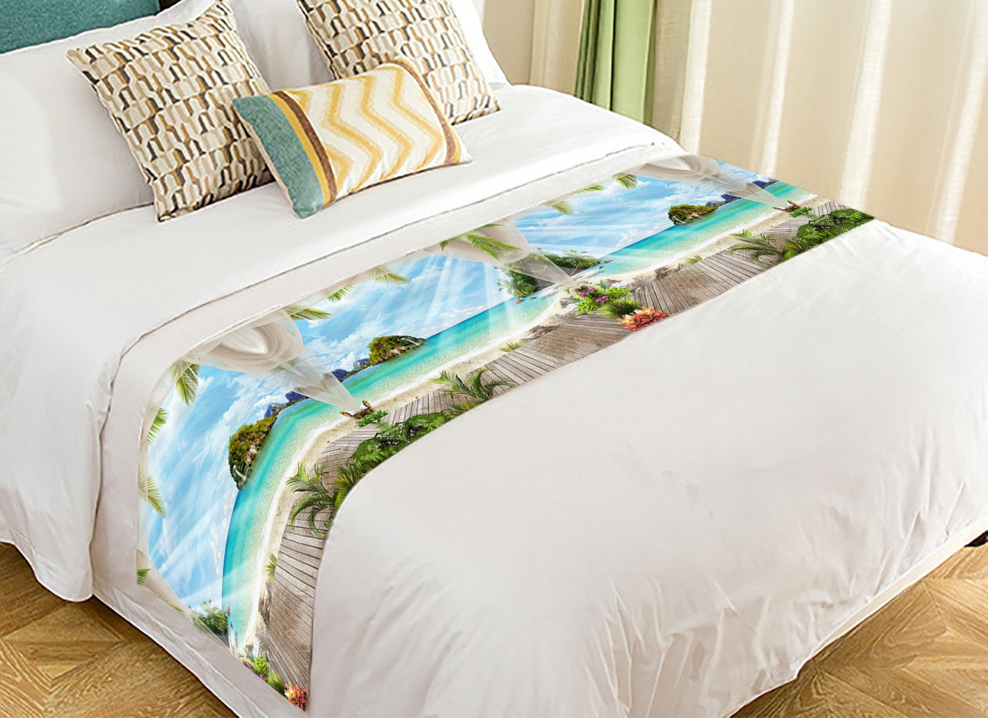 GCKG Tropical Seascape Bed Runner, Ocean Island Paradise Beach with the ...