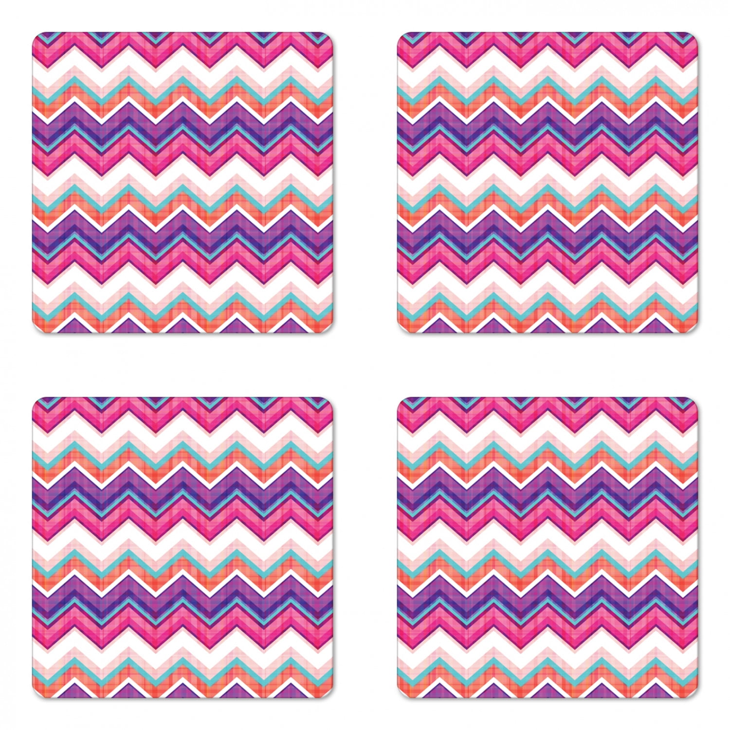 Chevron Coaster Set of 4, Chevron Motifs Different Colors with Variable ...