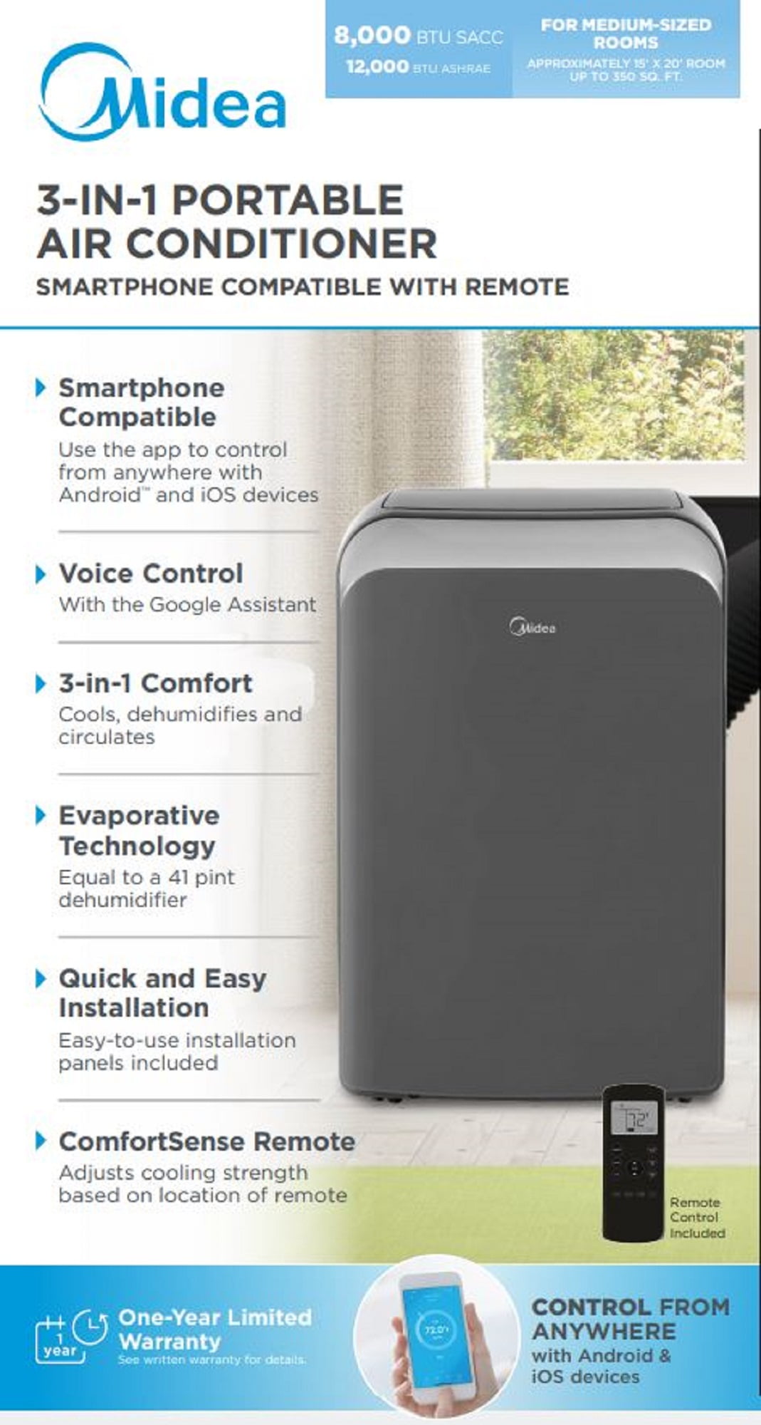 Midea 8,000 BTU Smart Portable Air Conditioner - Covers 350 Sq. ft. in ... Midea 8,000 BTU Smart Portable Air Conditioner - Covers 350 Sq. ft. in ...